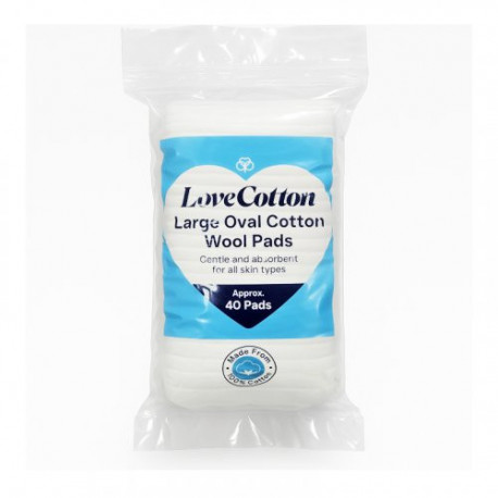Love Cotton Large Oval Cotton Wool Pads Dideli vatos diskeliai 40vnt.